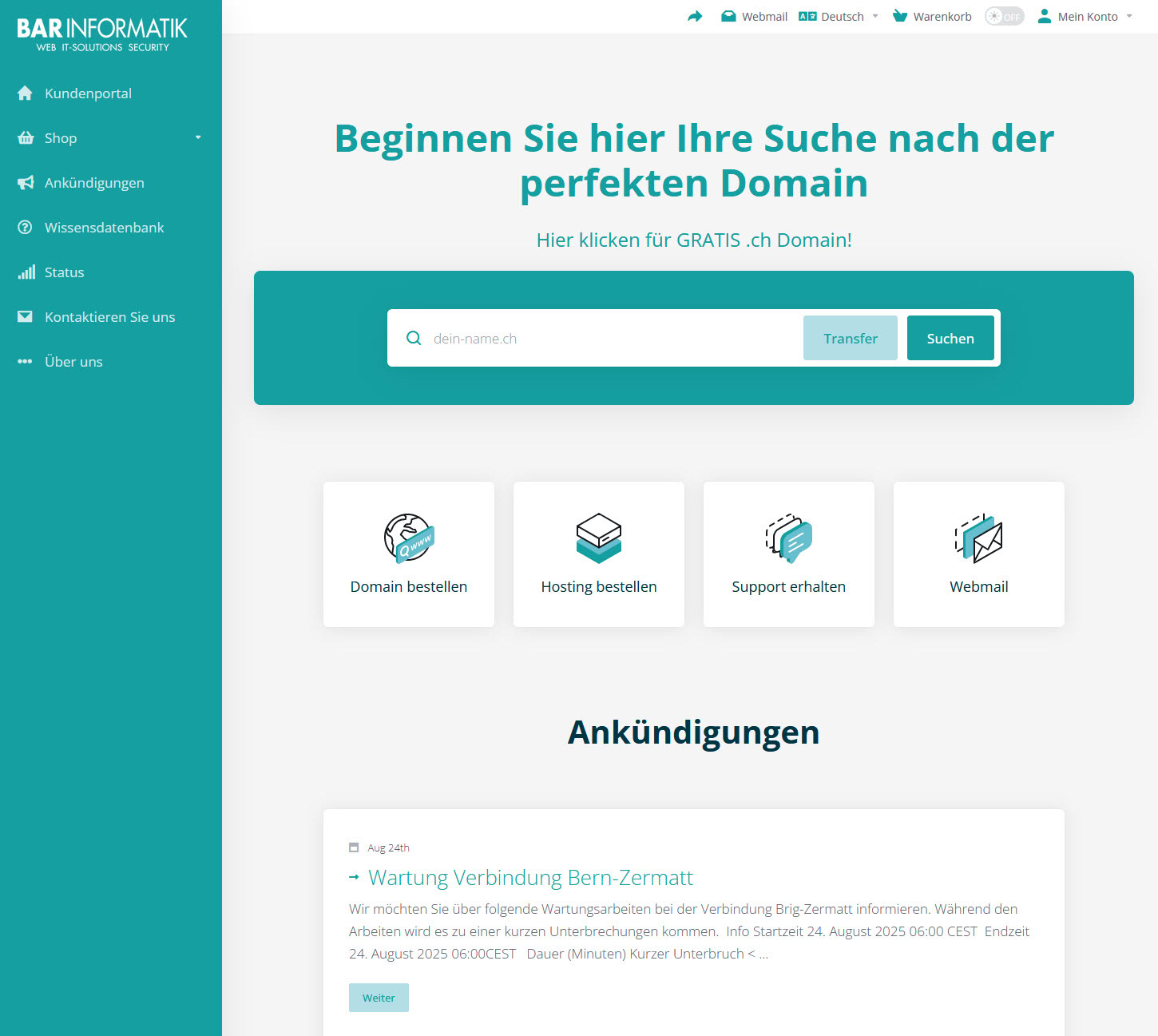 Frischer Look fürs Kundenportal - BAR Informatik